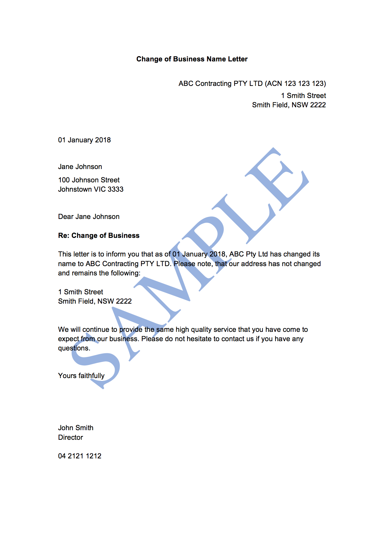 Business Name Change Letter Template